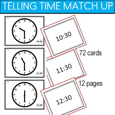 Telling Time Matching Game Analog And Digital Clocks Hour And Half Hour Fun