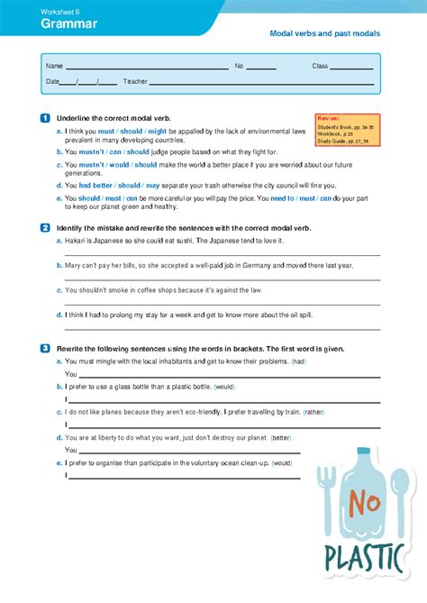 Enga11 Grammar Worksheet 6 Modal Verbs And Past Modals Worksheet 6 Grammar Modal Verbs And