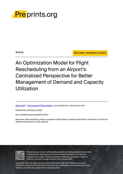 Pdf An Optimization Model For Flight Rescheduling From An Airports Centralized Perspective