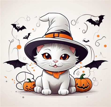 Lindo Gato De Halloween Vector Premium