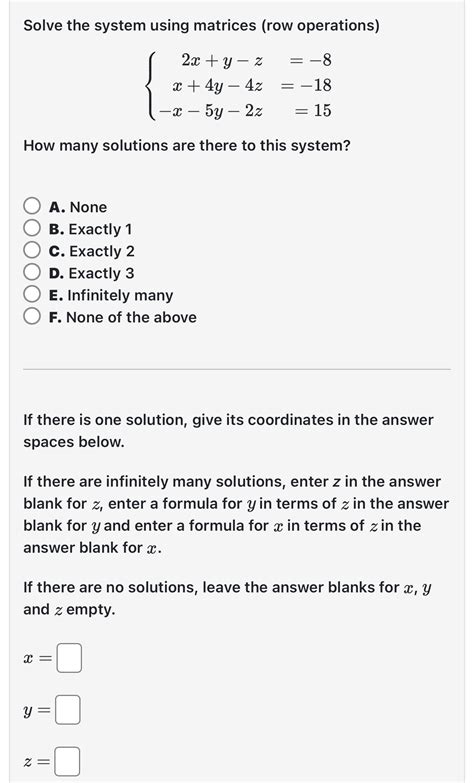 solved solve the system using matrices row