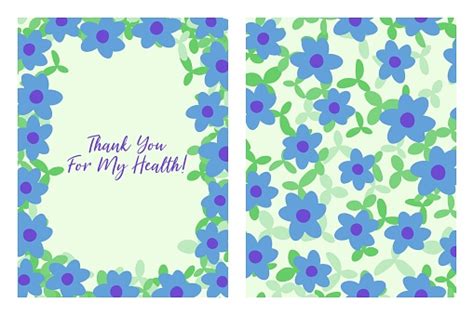 꽃 무늬와 내 건강 카드를 주셔서 감사합니다 텍스트의 복사 공간이 있는 플랫 스타일 손으로 그린 그림입니다 간단한 만화 디자인입니다 감사에 대한 스톡 벡터 아트 및 기타