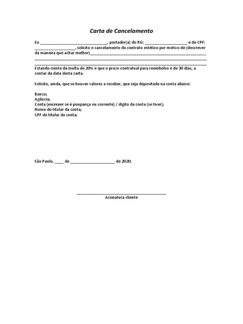 Modelo De Carta De Cancelamento Pdf