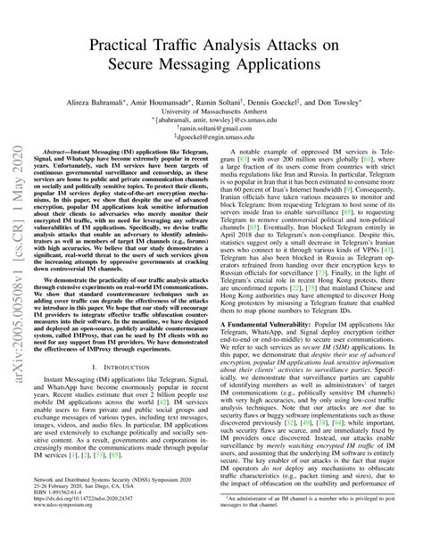 Practical Traffic Analysis Attacks On Secure Messaging Applications Deepai