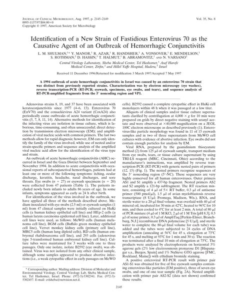 Pdf Identification Of A New Strain Of Fastidious Enterovirus 70 As