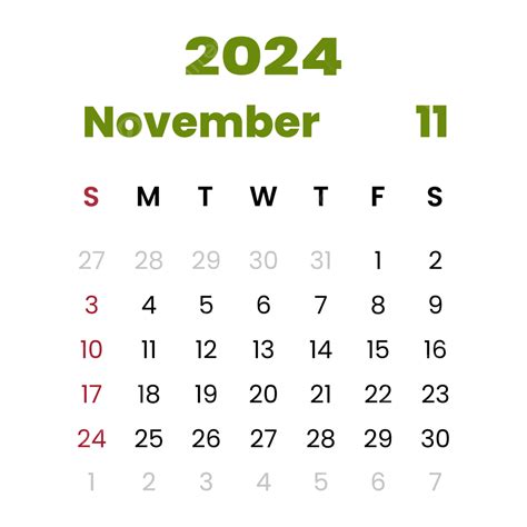 November 2024 Calendar Display Simple Style Vector 2024 Calendar