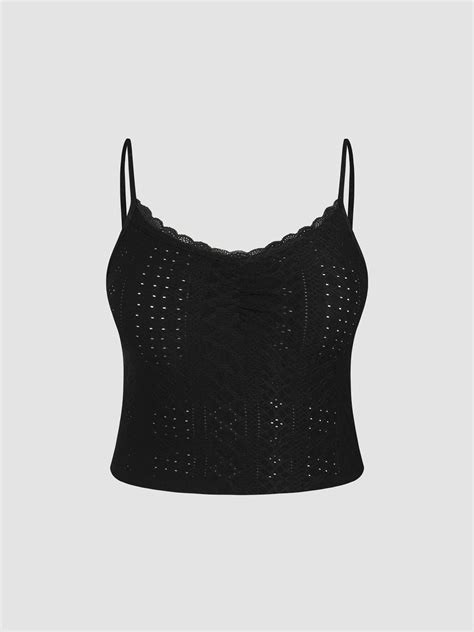 Jersey Lace Trim Crop Cami Top Curve And Plus For Daily Casual