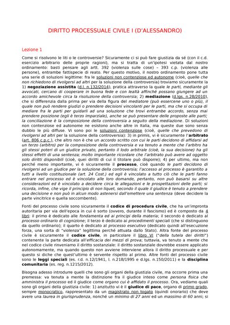 Appunti Diritto Processuale Civile I Dalessandro Diritto