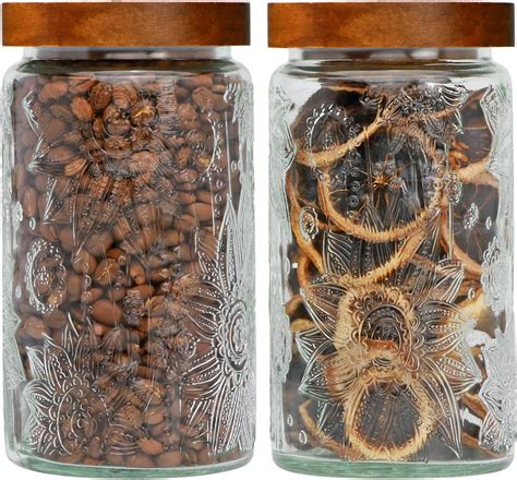 Glass Storage Jars With Wood Lid Set Of 5 Airtight Food
