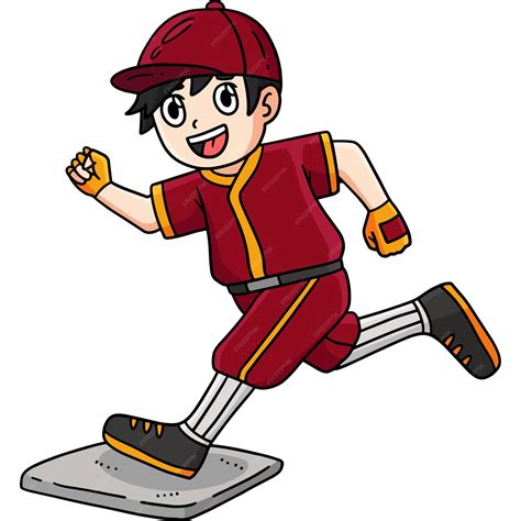 Niño De Béisbol Alcanzando La Base Clipart En Color De Dibujos Animados