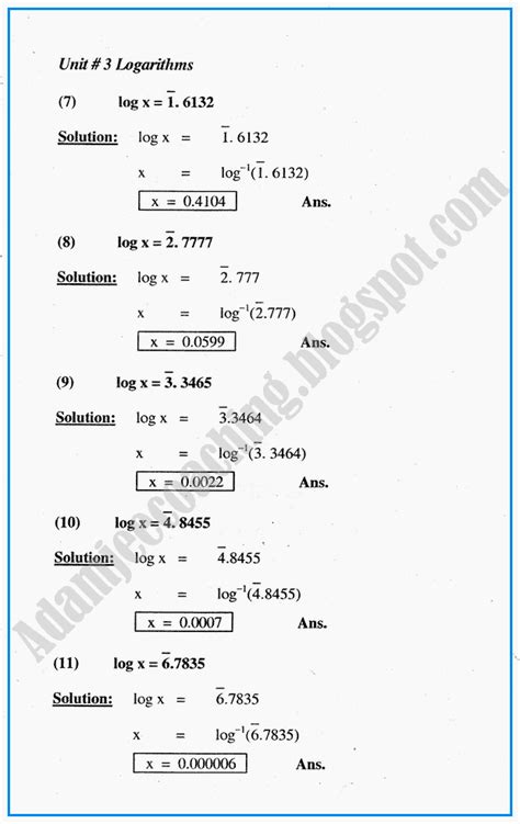 Adamjee Coaching Exercise Logarithms Mathematics Notes For Class Th