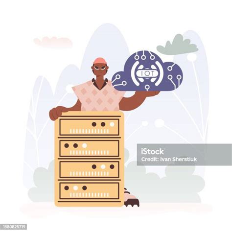 Iot 기호를 잡는 남자 서버 구성 중에 고급 시대의 상호 연결성과 기계적 진보를 상징합니다 공학에 대한 스톡 벡터 아트 및 기타 이미지 Istock