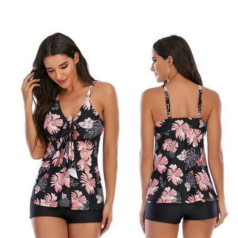 Plus Size Womens Floral Tankini Swimsuit Push Up Padded Bikini Set
