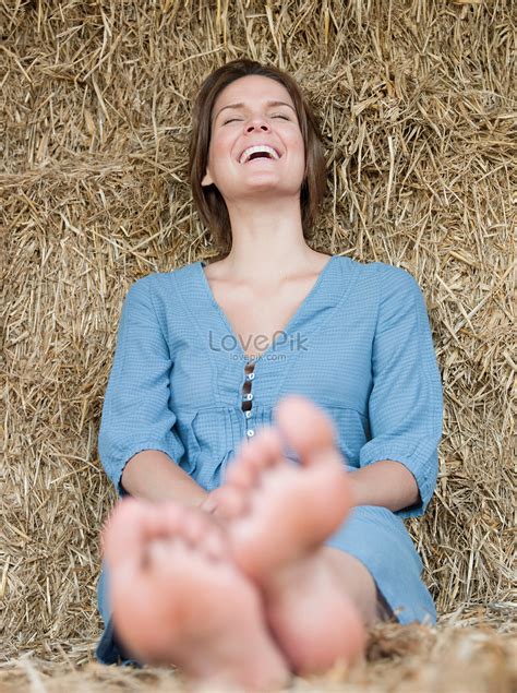 Woman Sitting On Hay Bale Picture And Hd Photos Free Download On Lovepik