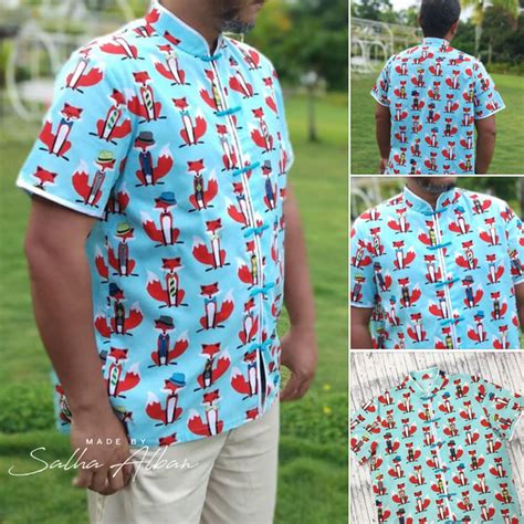 Mens Mandarin Collar Shirt Porcupine Patterns