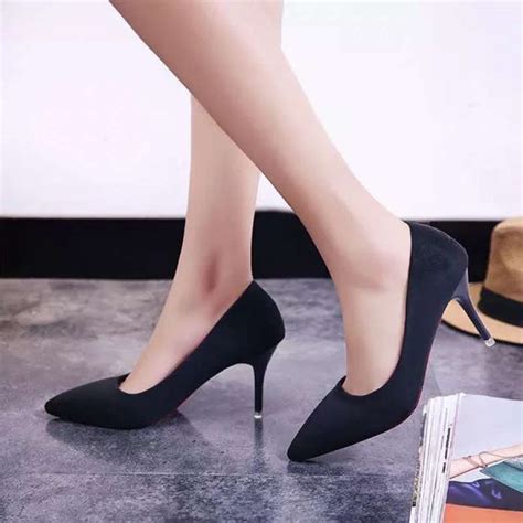 Jual Sepatu Hak Tinggi Suede Hitam Sepatu Tunggal Wanita Wawancara