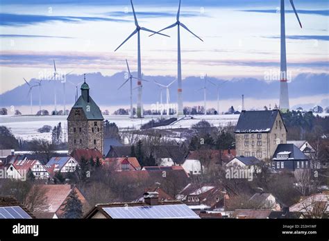 The town of Lichtenau, self-proclaimed energy town, wind farm, over 190 wind turbines and over ...