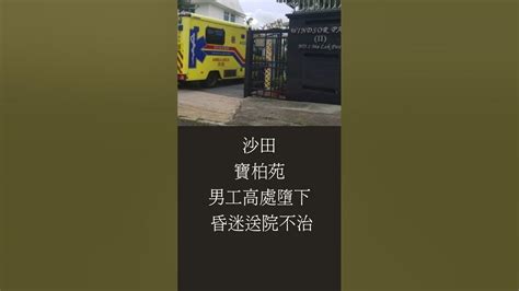 24日）下午1時許，九肚山寶栢苑二期一名年約70歲的男工人，在大廈外牆進行拆卸工作期間，意外由約15米高木梯墮地昏迷。現場是馬樂徑1號，救護