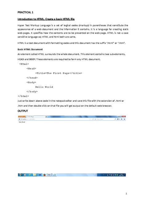 Html Prog Bca 1 Practical 1 Introduction To Html Create A Basic