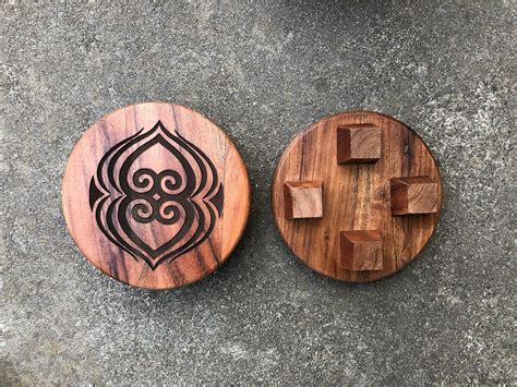 African Adinkra Round Wood Cake Server Stand Trivet Dwennimmen Strength