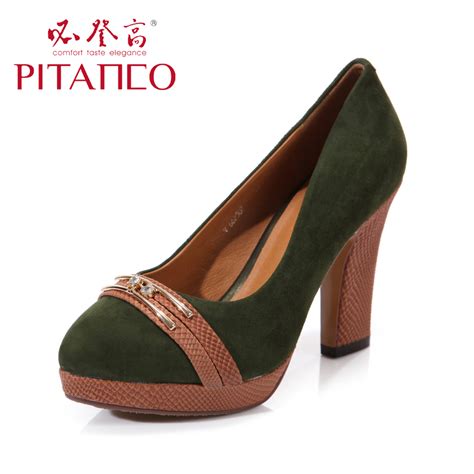 Pitanco必登高 2012秋季新款单鞋真皮粗高跟色拼接女皮鞋v662507信华鞋类专营店