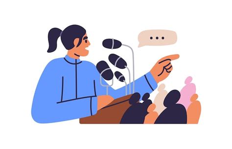 Orador P Blico Detr S Del Podio Con Micr Fono Mujer Oradora Hablando A