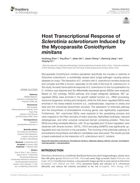 Pdf Host Transcriptional Response Of Sclerotinia Sclerotiorum Induced