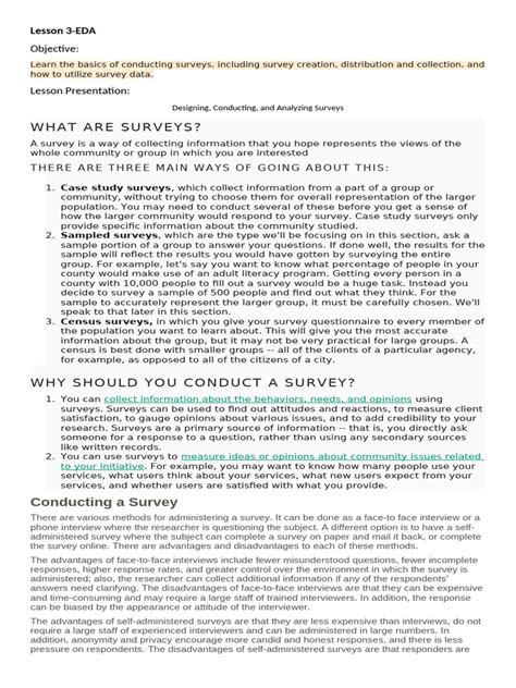 Lesson 3 Eda Pdf Survey Methodology Career And Growth