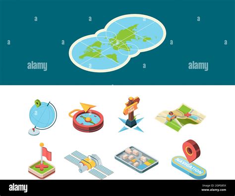 Navigation Isometric Icon Map Road Smart Navigator And Sign Route