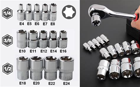 Female E Torx Socket Set 3 8 1 2 1 4 Drive E4 E24 External Torque Star Socket Kit 14pcs