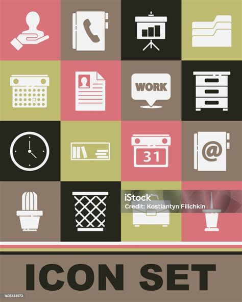 압정 주소록 문서가 있는 서랍 칠판 다이어그램 이력서 달력 검색 사람을 위한 손 및 위치 텍스트 작업 아이콘을 설정합니다 벡터