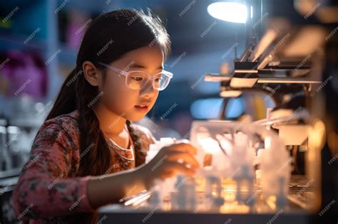 Premium Ai Image An Asian Girl Using A 3d Printer To Create A Prototype Girls Education Asian