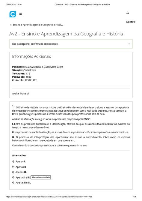 Colaborar Av2 Ensino e Aprendizagem da Geografia e História