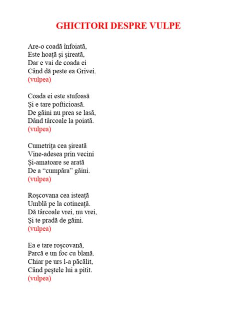 Ghicitori Despre Vulpe Pdf