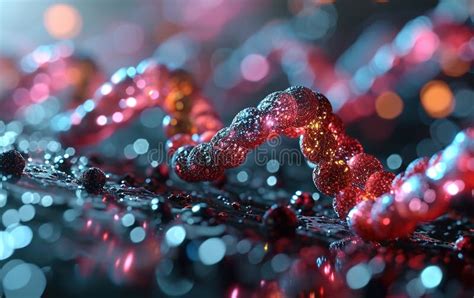 Focused Selectively Of The White Dna Molecules On String 3d Model Stock