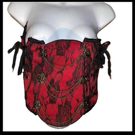 Tops Vintage Red And Black Lace And Chain Goth Emo Y2k Corset Rare