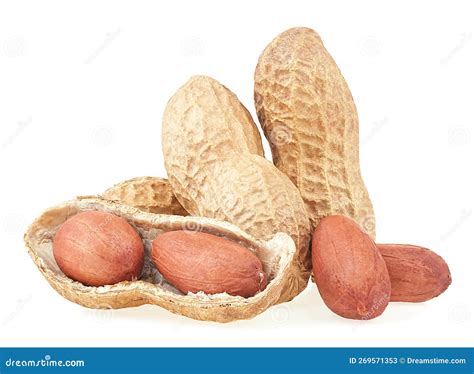 Dried Peanuts Isolated On White Background Healthy Snack Group Of