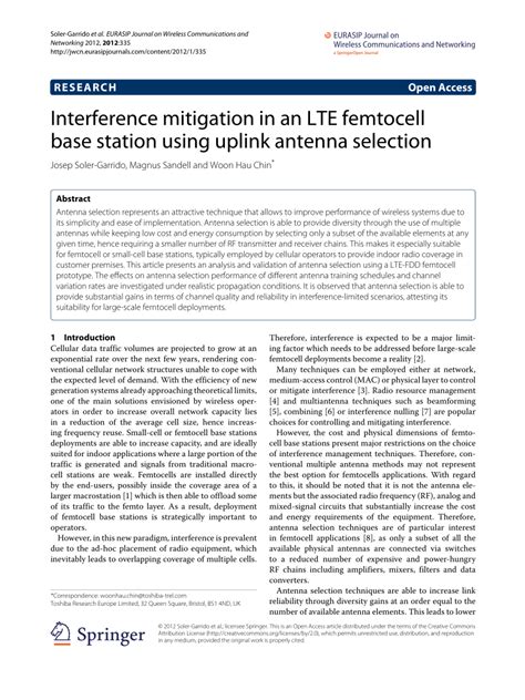 Pdf Interference Mitigation In An Lte Femtocell Base Station Using Uplink Antenna Selection
