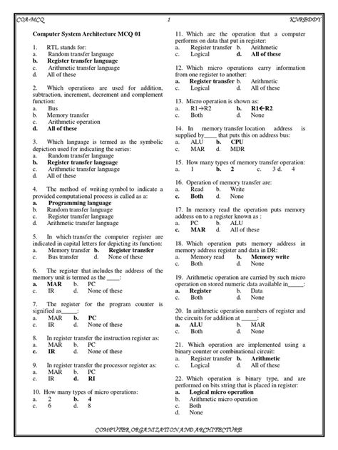 Coa Mcq Pdf Pdf Central Processing Unit Assembly Language