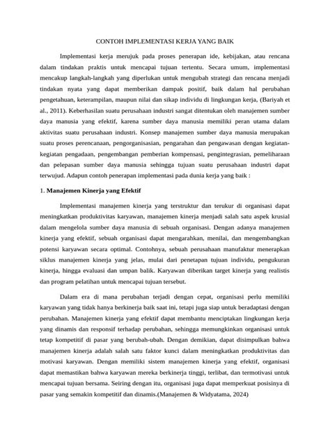 Contoh Implementasi Kerja Yang Baik Pdf Contoh Implementasi Kerja Yang Baik Pdf