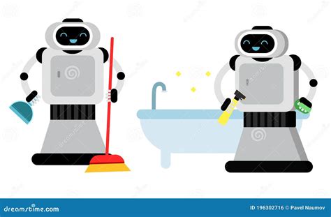 Robot Managing Household And Performing Domestic Chores Vector