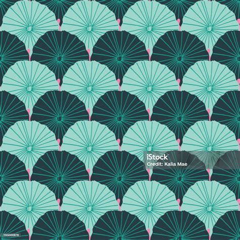 인 어 또는 물고기 규모 연꽃은 화려한 녹색과 분홍색 현대적인 열 대 스타일로 디자인을 떠난다 원활한 벡터 반복 패턴입니다 가리비에 대한 스톡 벡터 아트 및 기타 이미지