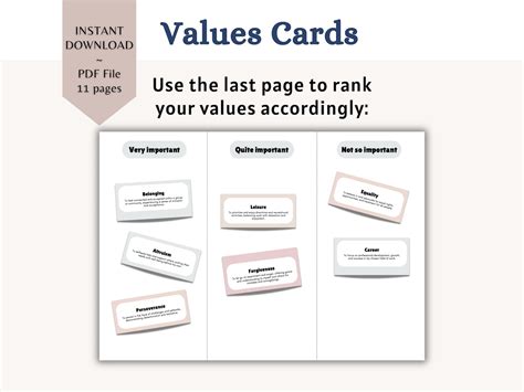 Core Values And Beliefs Worksheets Ranking Core Values Cards Sorting Exercise Values Exploration