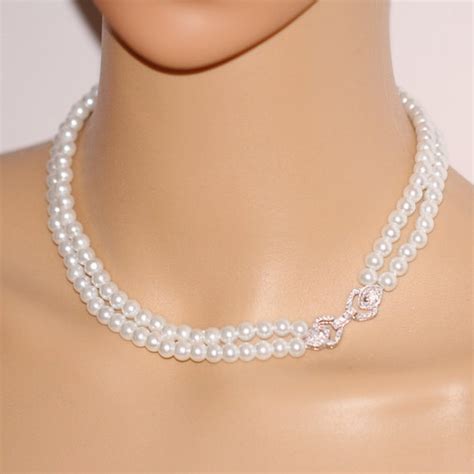 Double Strand Pearl Necklacelayered Necklacestatement