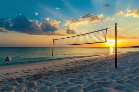 Premium Photo Volleyball Net On The Beach At Sunset A Scenic Beach At