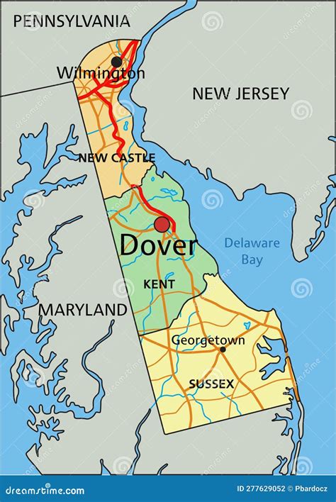 Delaware Detailed Editable Political Map With Labeling Stock Vector