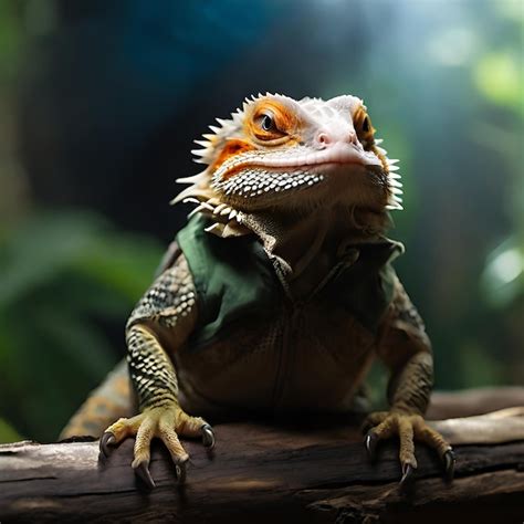 Premium Photo Bearded Dragon Sitting On A Log Generated By AI