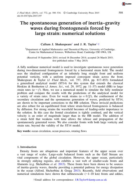 Pdf The Spontaneous Generation Of Inertia Gravity Waves During Frontogenesis Forced By Large