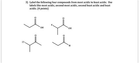 SOLVED: Label the following four compounds from most acidic to least acidic Use labels like most ...