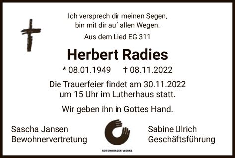 Traueranzeigen Von Herbert Radies Trauer Kreiszeitung De